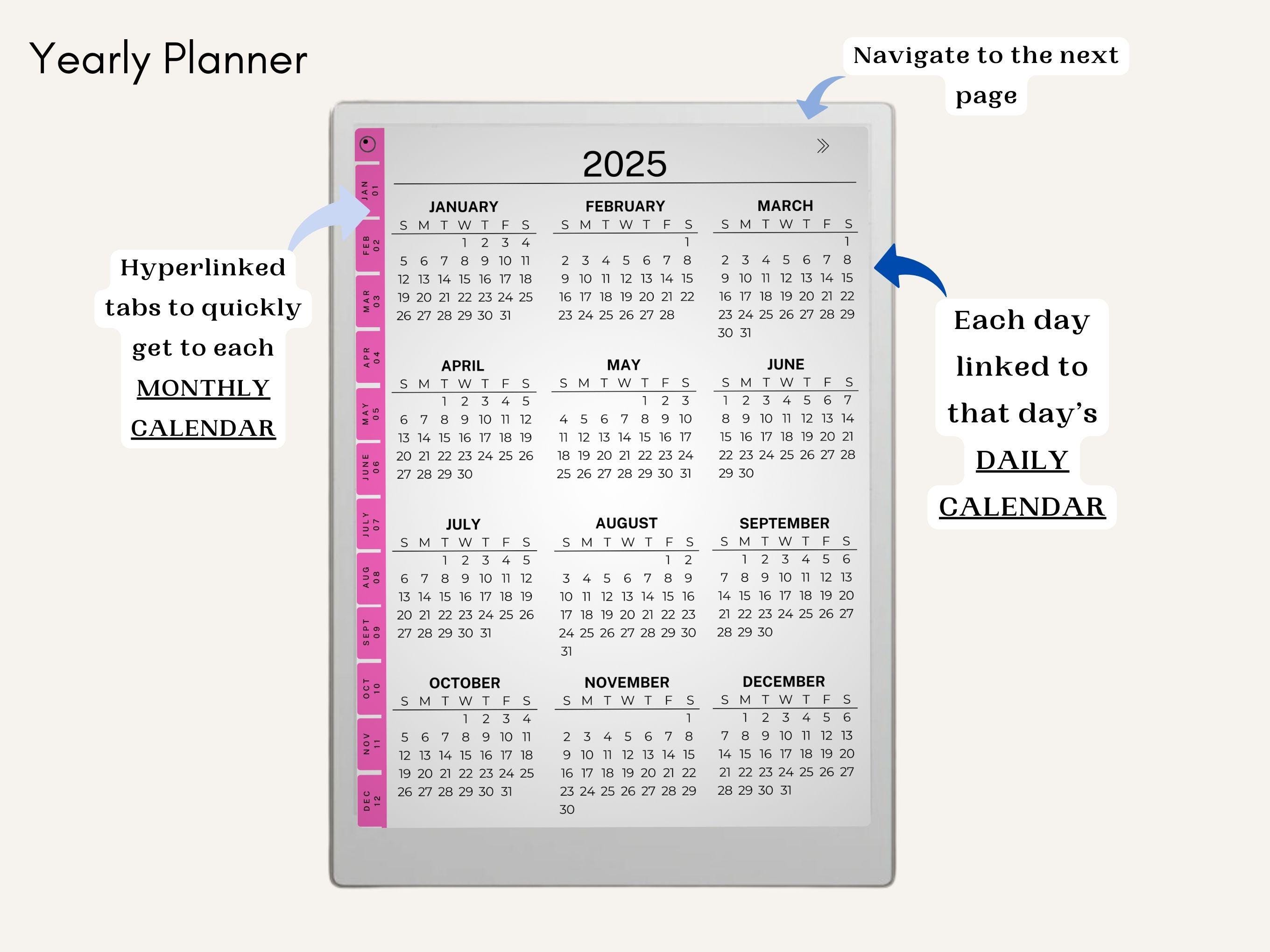2025 Planner Template for Remarkable Paper Pro, Monthly, Weekly, Daily ...