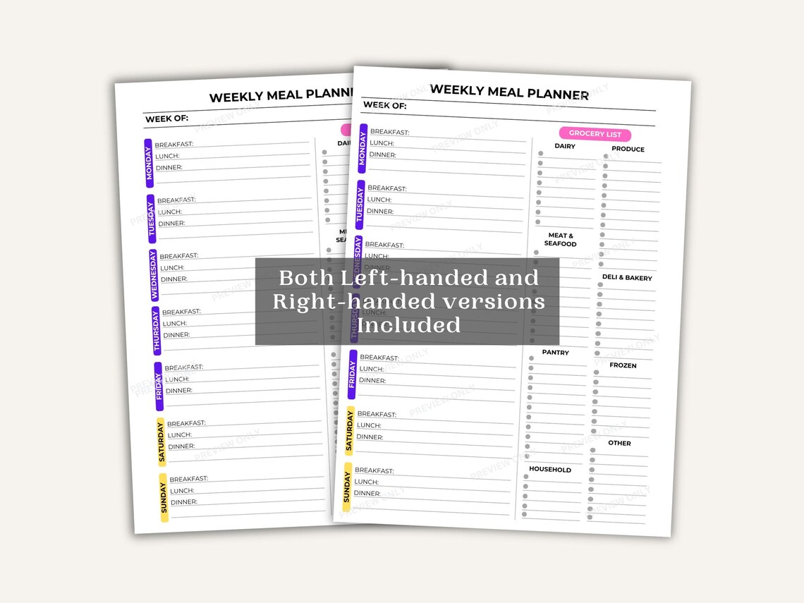 Simple Menu Planner Template, Meal Planner, Grocery List, Left and ...