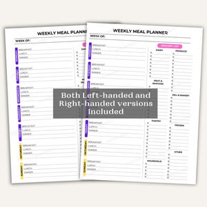 Simple Menu Planner Template, Meal Planner, Grocery List, Left and ...