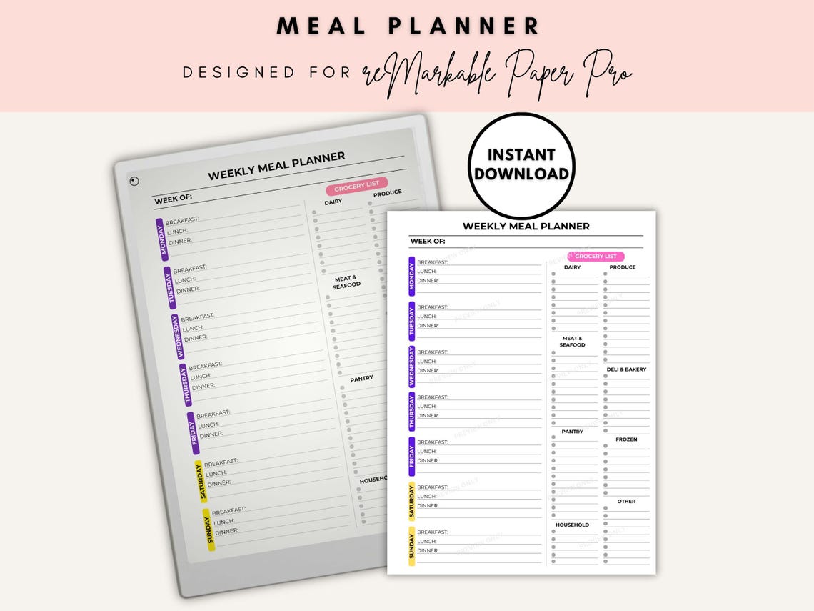 Simple Menu Planner Template, Meal Planner, Grocery List, Left and Right Handed Versions Meal ...