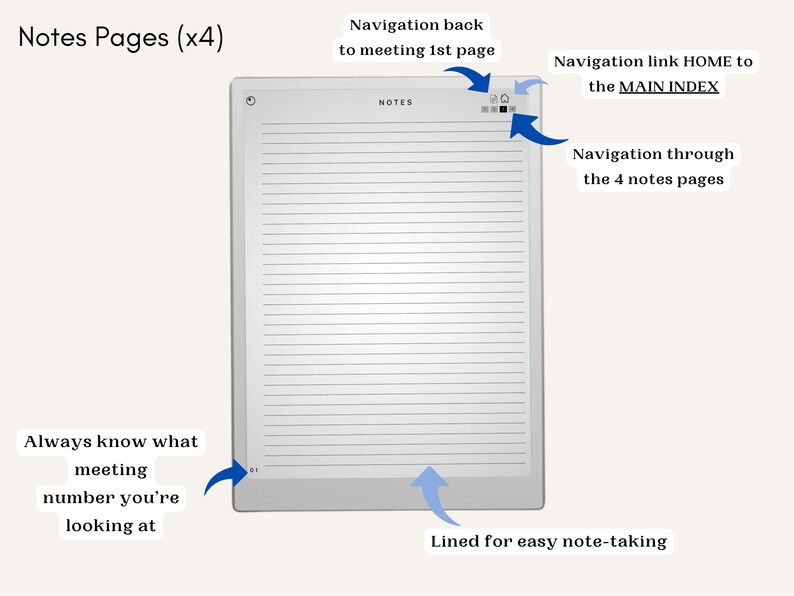 Meeting Minutes Template for Remarkable Paper Pro, 50 Hyperlinked ...