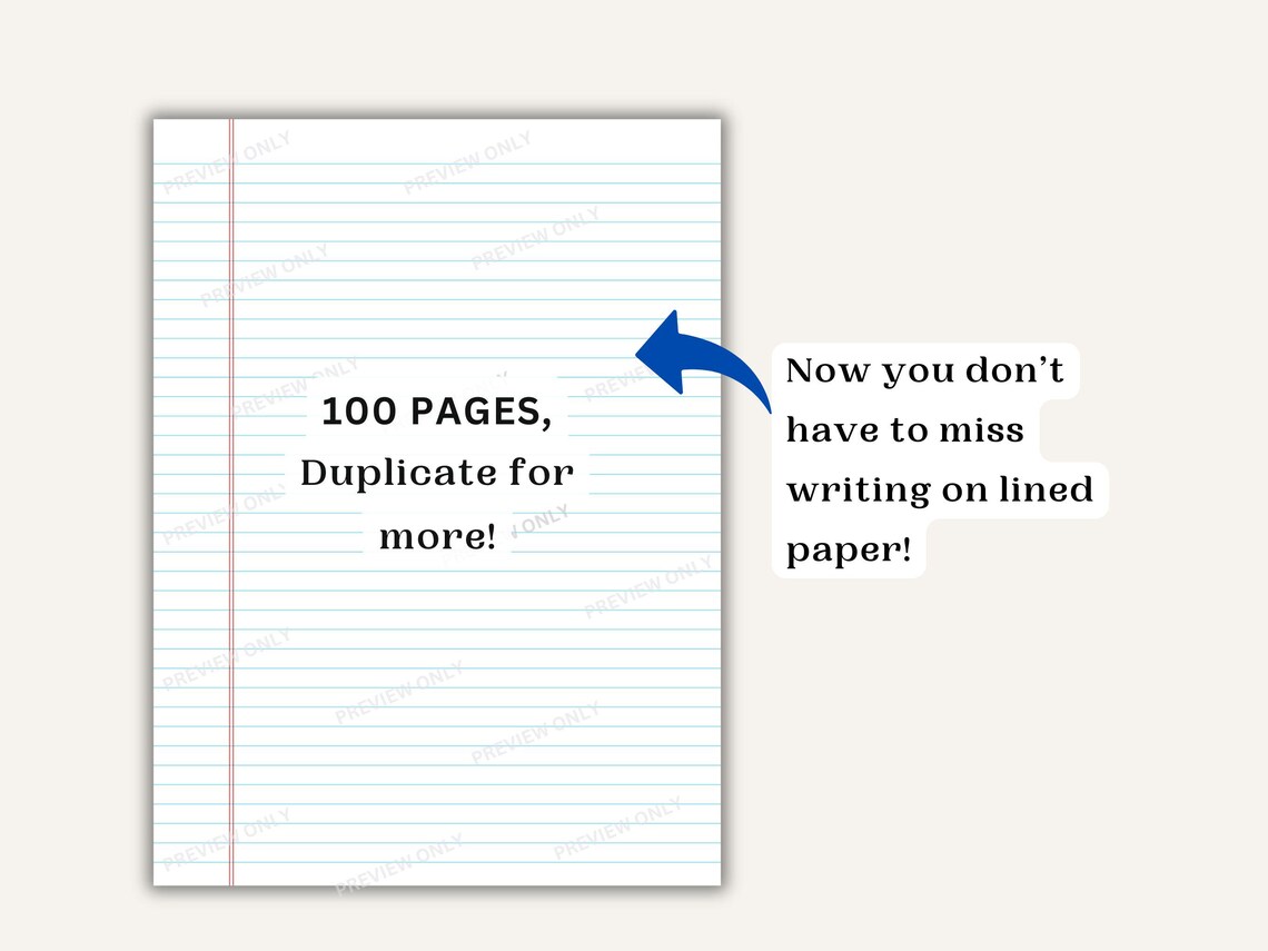 100 Page Notebook, Lined Paper Notepad, Lined Digital Notebook Template ...