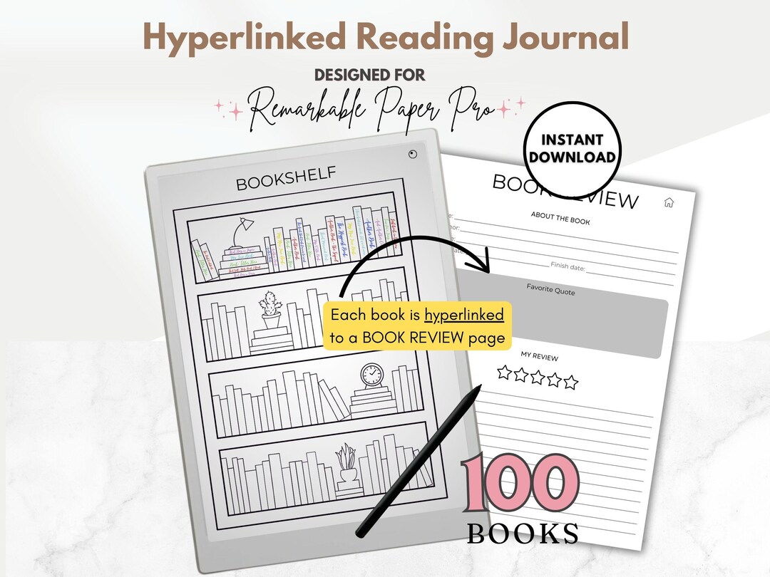 Reading Journal, 100 Book Bookshelf & Book Review, Reading Log, Book ...