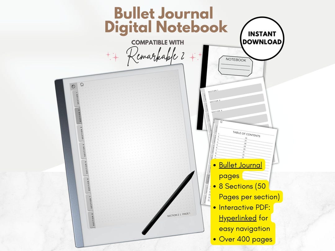 Bullet Journal Digital Notebook for Remarkable 2, 8 Hyperlinked ...
