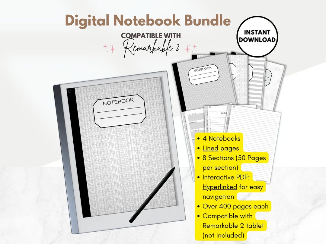 Hyperlinked Notebook Bundle, 4 Lined Digital Notebooks, Interactive PDF ...