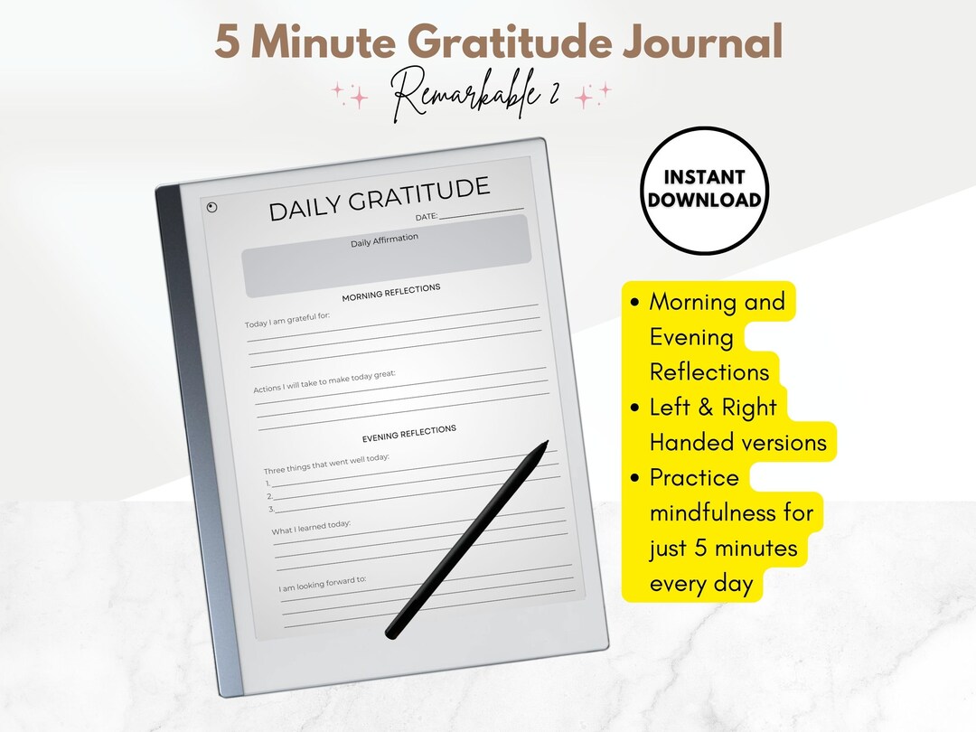 Gratitude Journal Template, 5 Minute Gratitude, Mindful Mindfulness ...