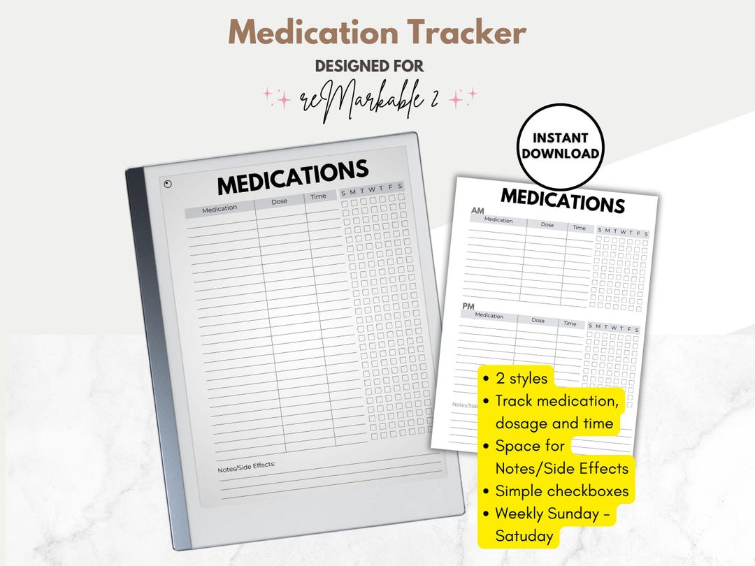 Medication Tracker Template for Remarkable 2, Medicine Log, Medication ...