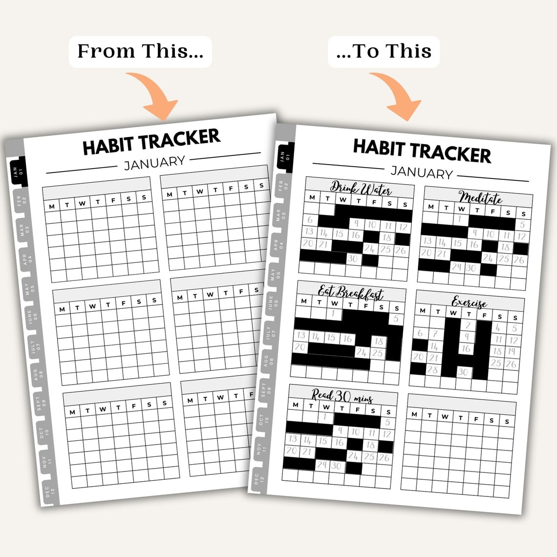 Remarkable 2 Template Monthly Habit Tracker Track 6 Habits - Etsy