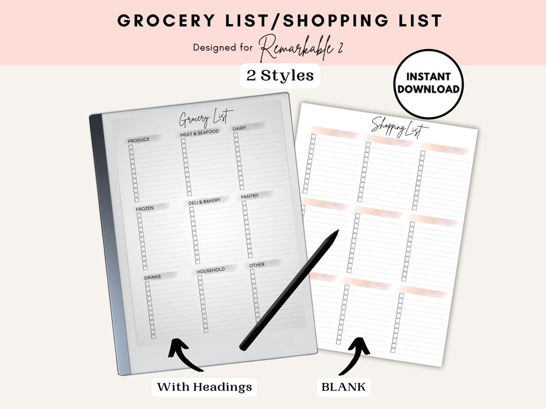 Grocery List, Shopping List Checklist, 2 Styles, Left and Right Handed ...