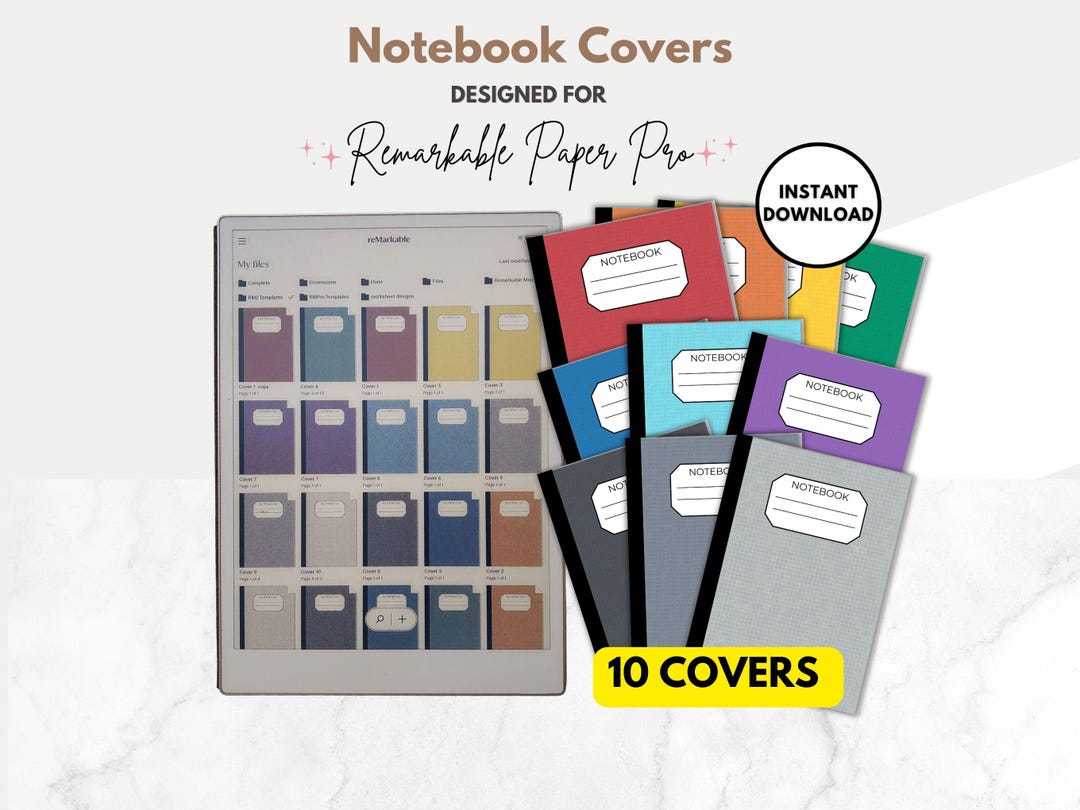 Notebook Covers for Remarkable Paper Pro, 10 Notebook Covers, Color ...