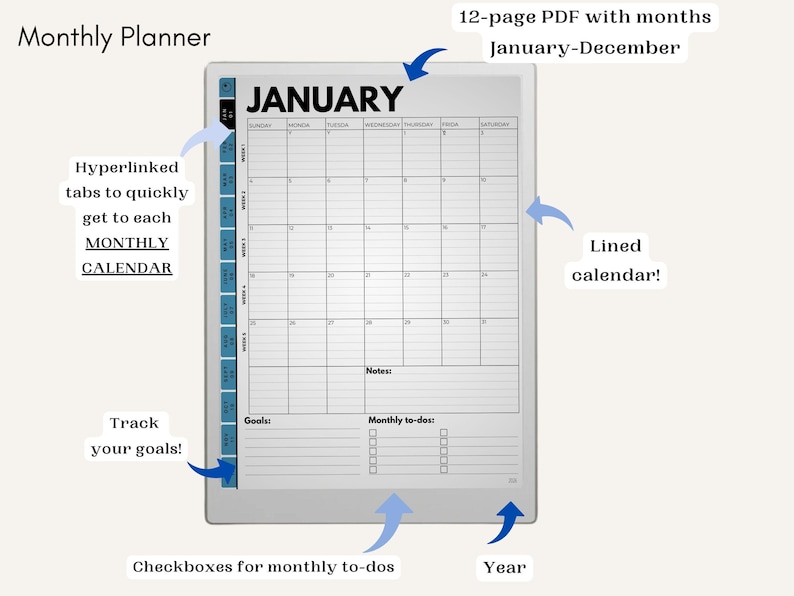 2026 Monthly Planners Template, Lined Calendars, Color Template ...