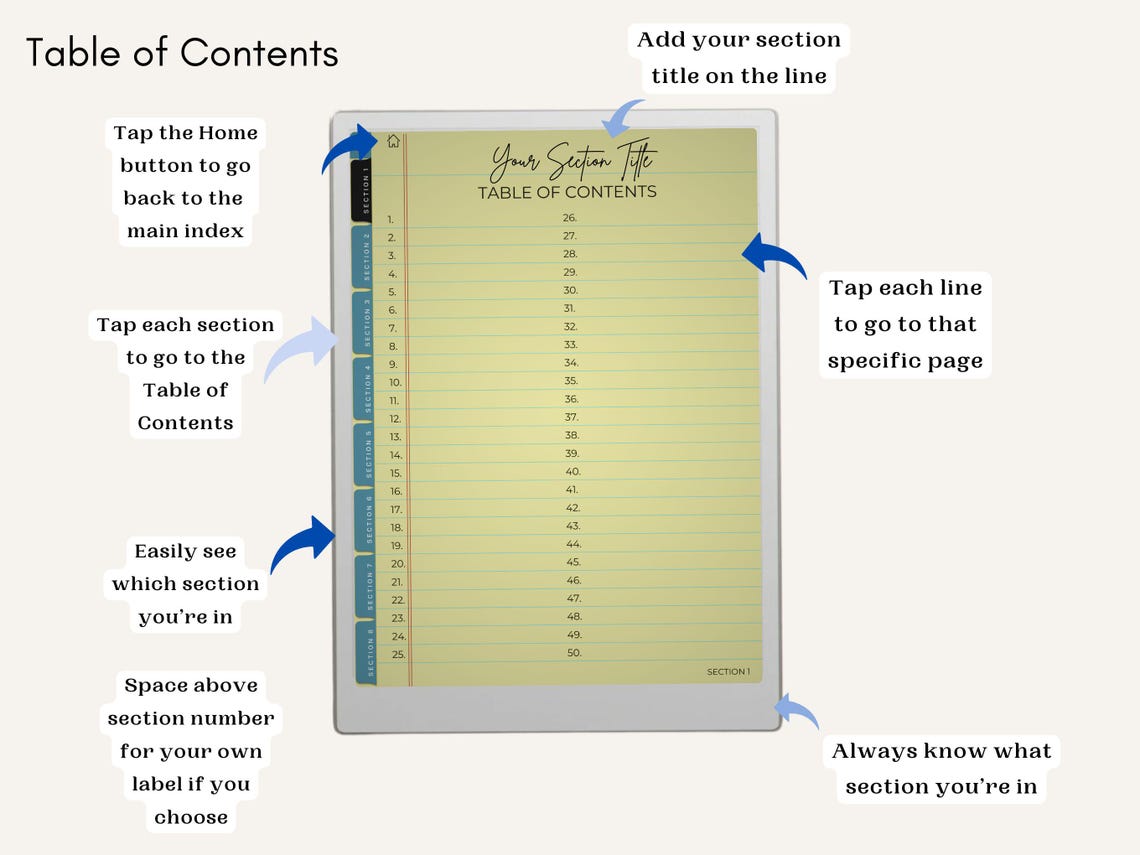 Yellow Legal Pad Notebook for Remarkable Paper Pro, 8 Hyperlinked ...