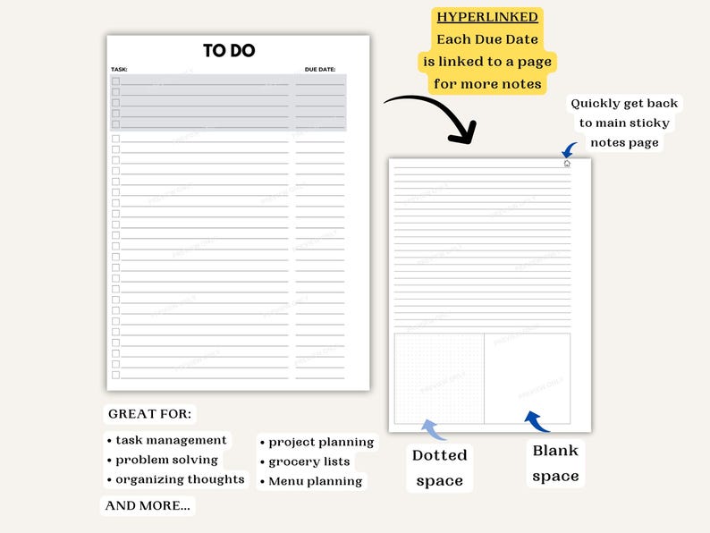 Hyperlinked To-do List Template for Remarkable Paper Pro, Work To-do ...