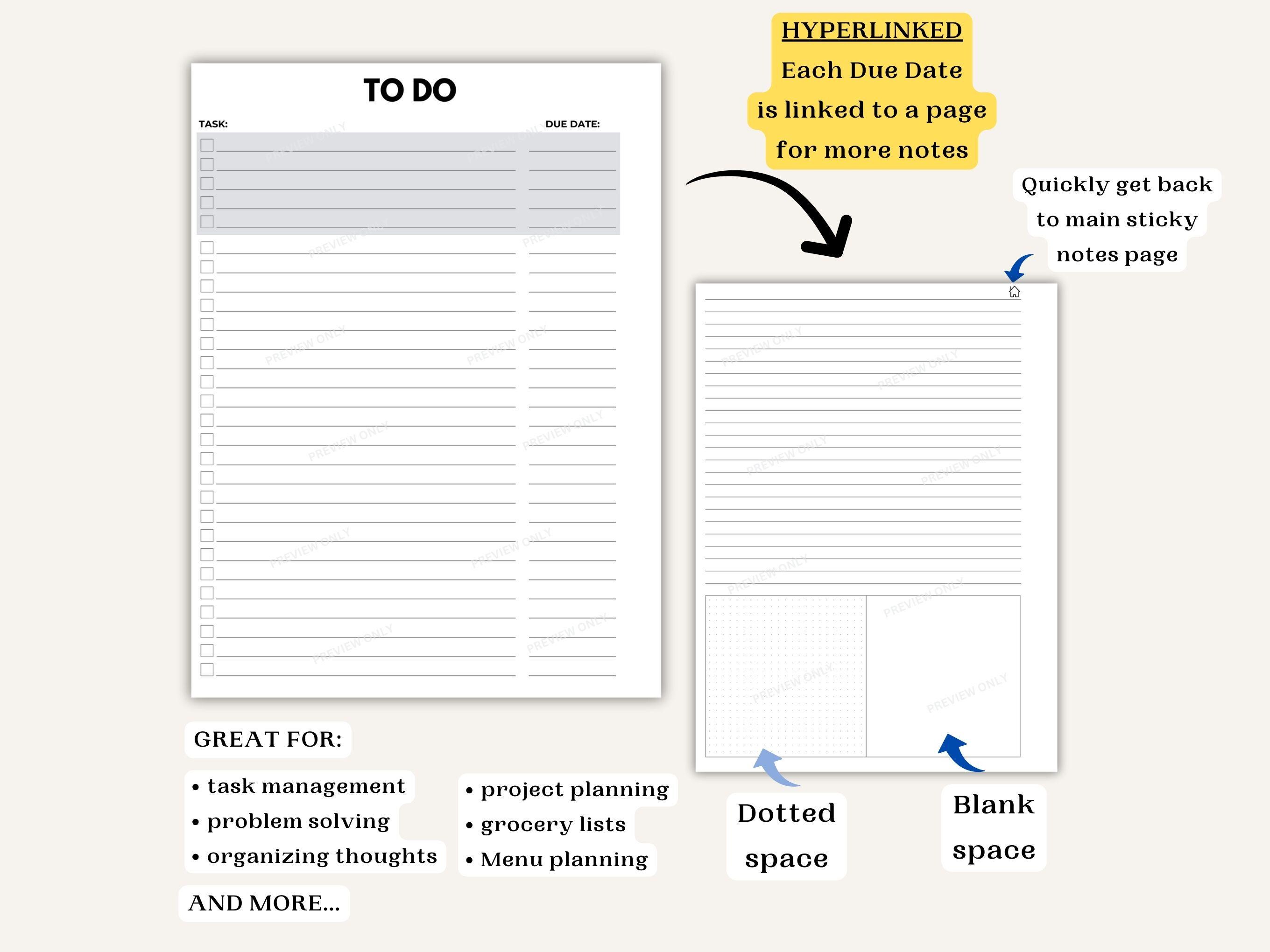 Hyperlinked To-do List Template for Remarkable Paper Pro, Work To-do ...