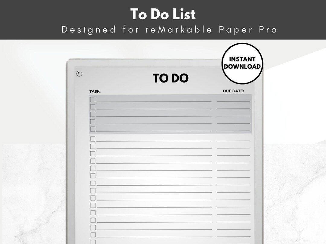To-do List Template for Remarkable Paper Pro, Work To-do List With Due ...
