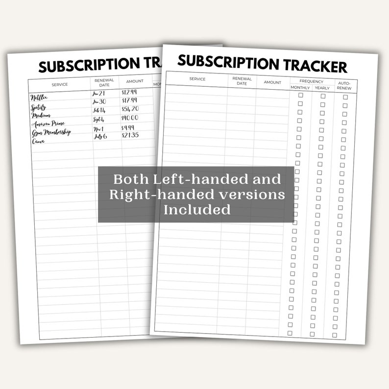 Remarkable 2 Template Simple Subscription Tracker Left and - Etsy
