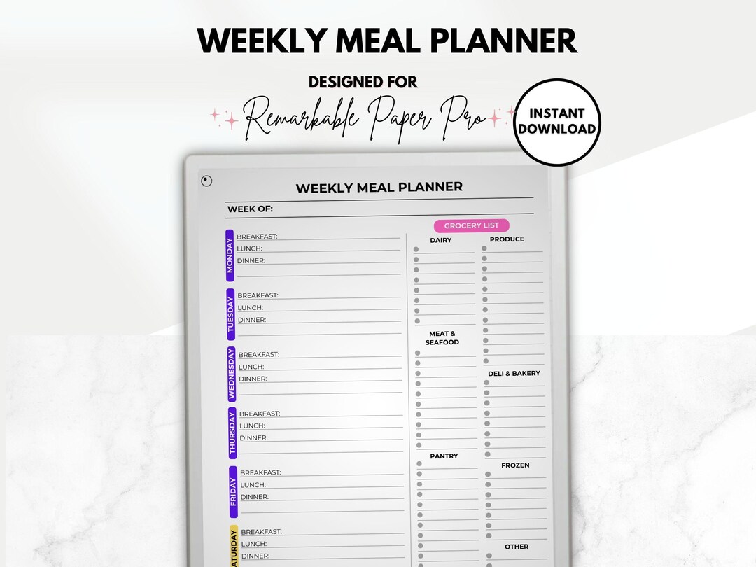 Simple Meal Planner Template, Menu Planner, Grocery List, Left and ...