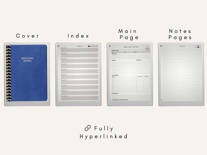 Meeting Minutes Template for Remarkable Paper Pro, 50 Hyperlinked ...