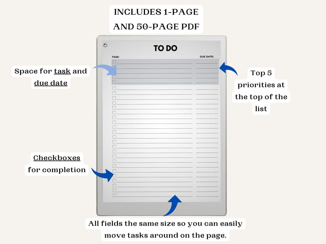 Simple To-do List Template for Remarkable Paper Pro, Work To-do List ...