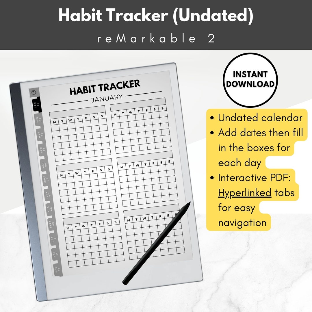 Remarkable 2 Template Monthly Habit Tracker Track 6 Habits - Etsy