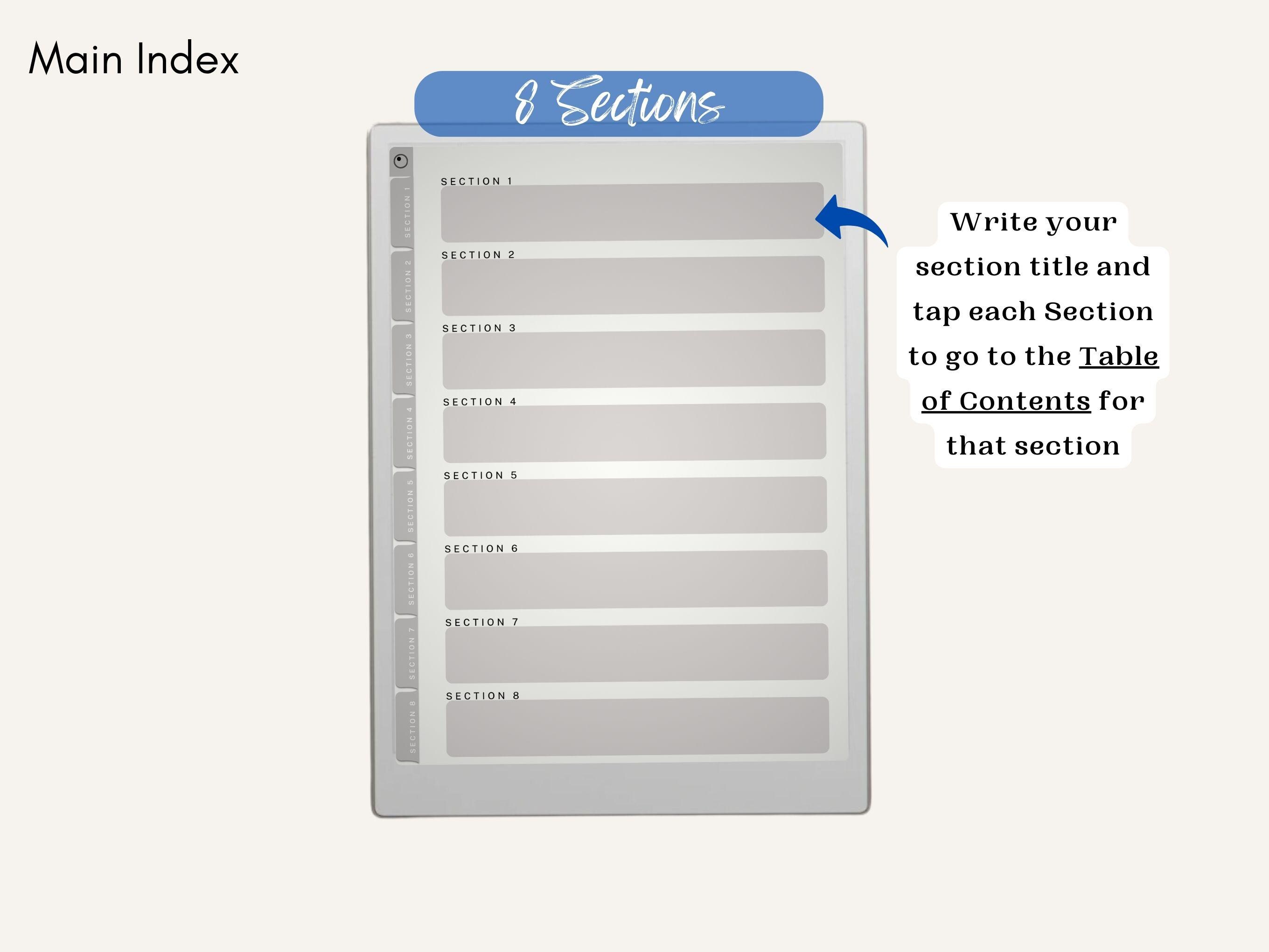 Lined Digital Notebook, 8 Hyperlinked Sections, Interactive PDF, Left ...