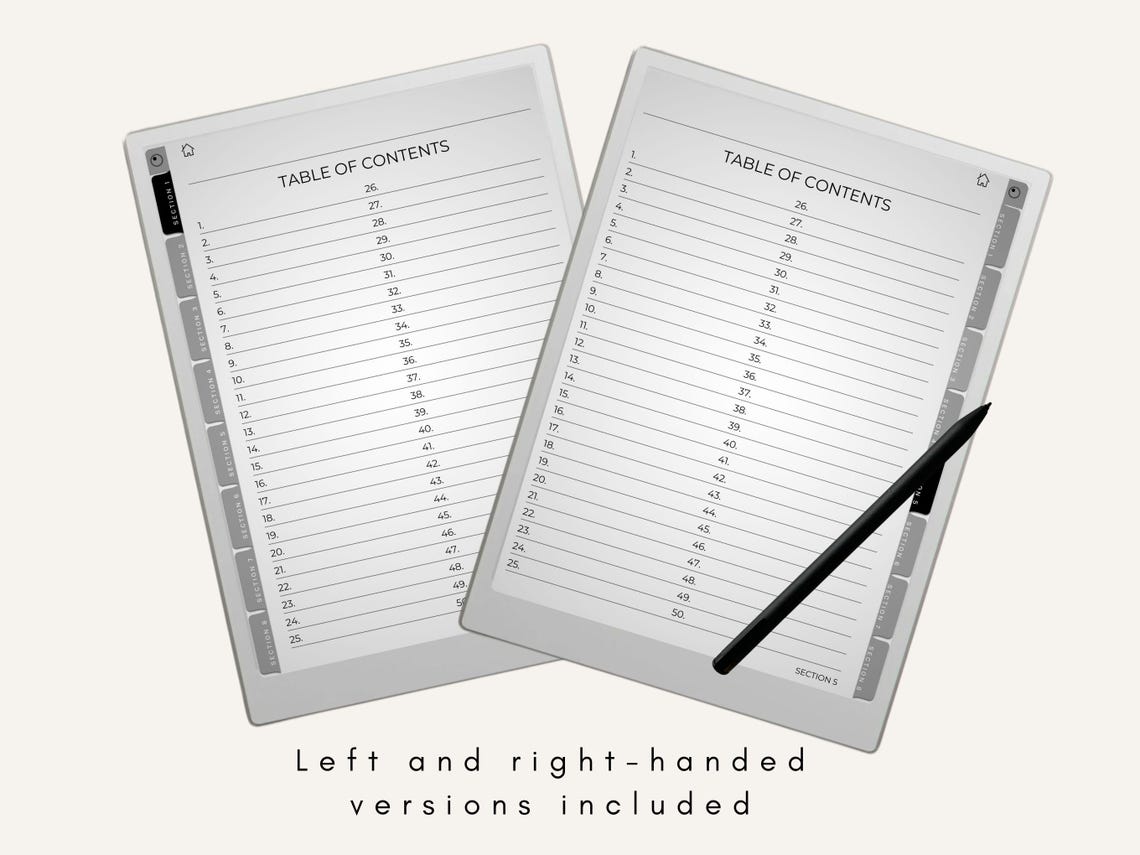 Lined Digital Notebook, 8 Hyperlinked Sections, Interactive PDF, Left ...