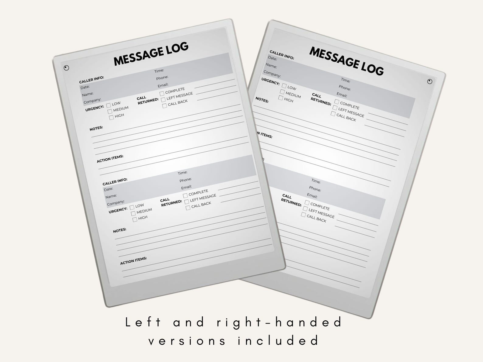 Phone Call Log for Remarkable Paper Pro Message Log, Voicemail Log ...