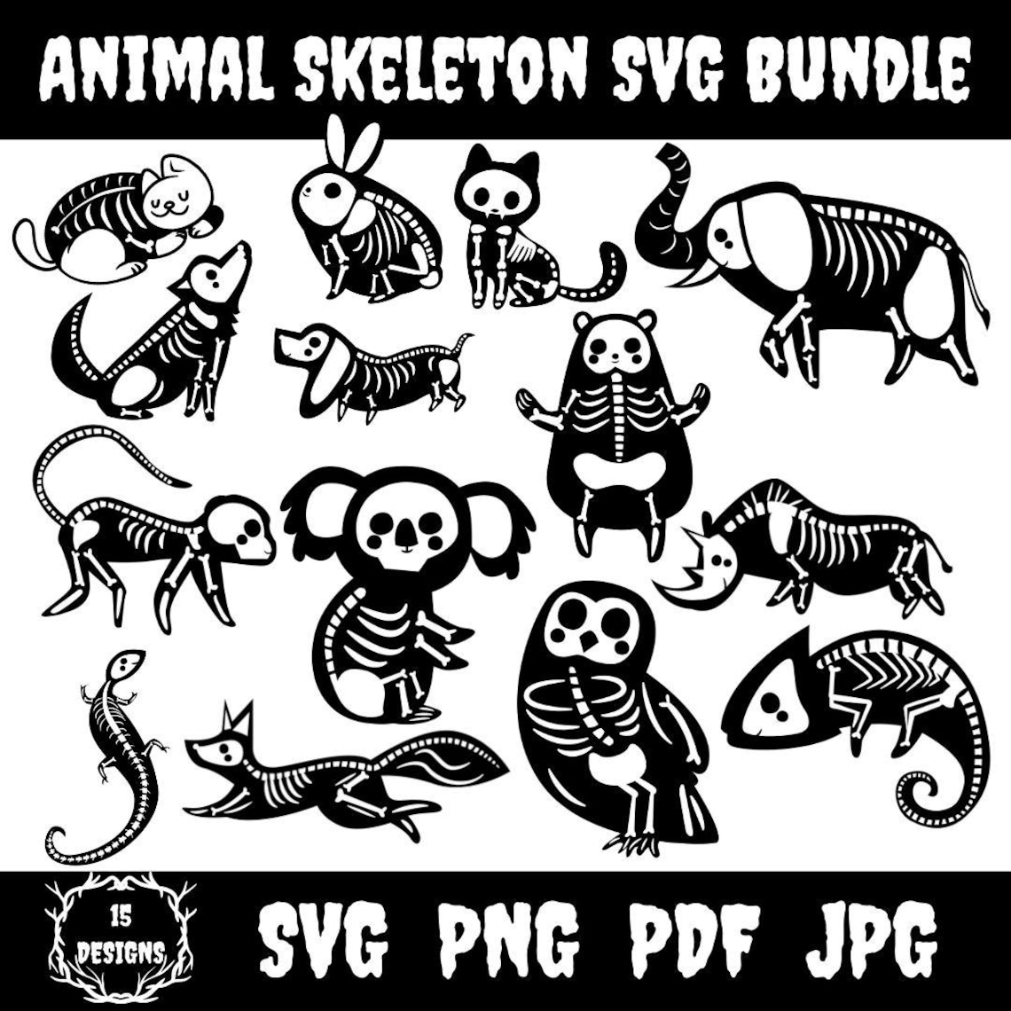 Animal Skeleton SVG Bundle, Skeleton Cat, Cat Silhouette, Halloween ...