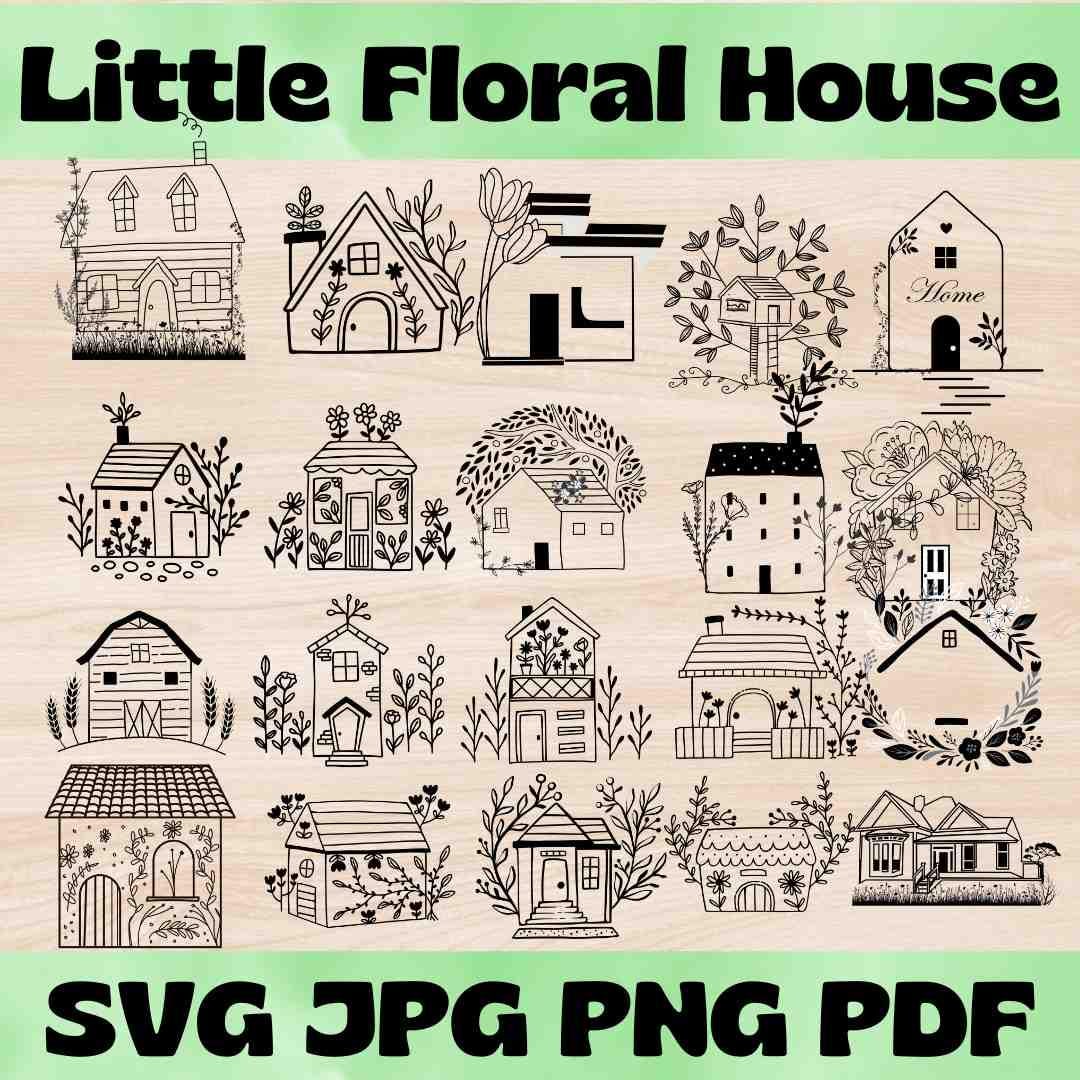 Little Floral House Svg Bundle, House Svg, Floral House SVG, Tiny ...