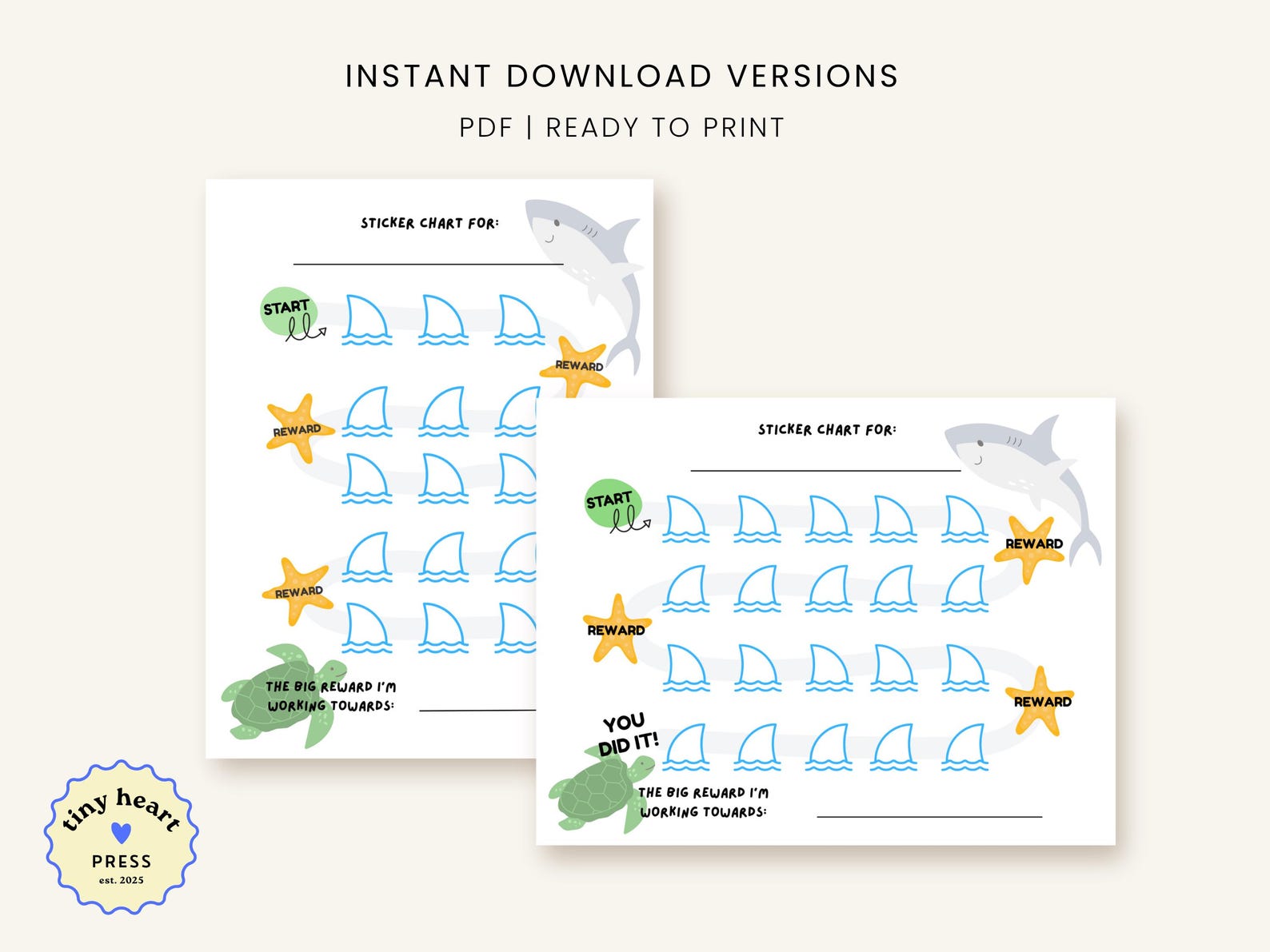 Shark Sticker Chart Printable: Kids Reward System (canva Template & PDF ...