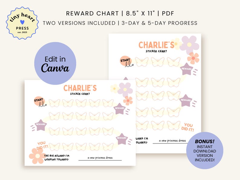 Flower Sticker Chart Printable: Kids Reward System (canva Template ...
