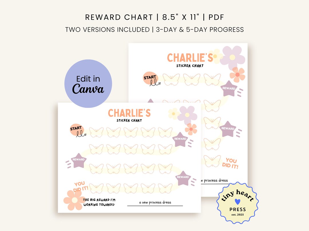 Flower Sticker Chart Printable: Kids Reward System (canva Template ...