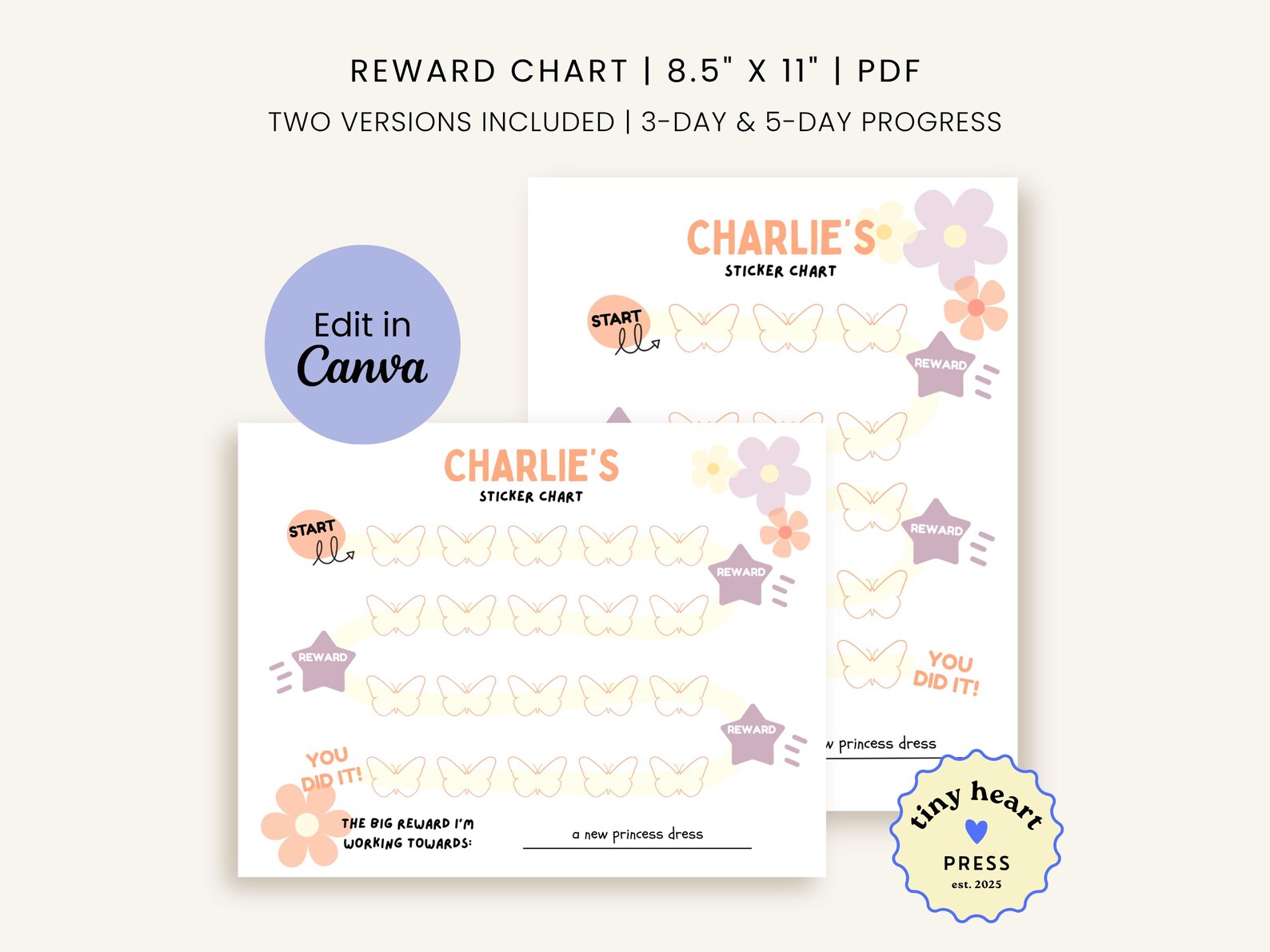 Flower Sticker Chart Printable: Kids Reward System (canva Template ...