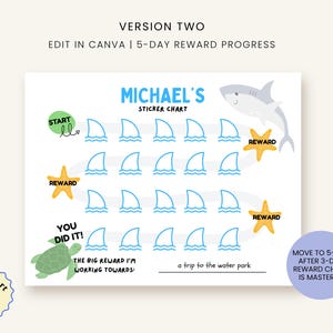 Shark Sticker Chart Printable: Kids Reward System (canva Template & PDF ...