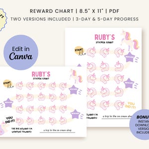 Unicorn Reward Chart Printable: Kids Chore & Potty Training (canva ...