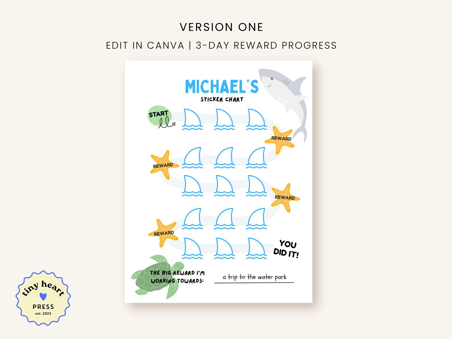 Shark Sticker Chart Printable: Kids Reward System (canva Template & PDF ...