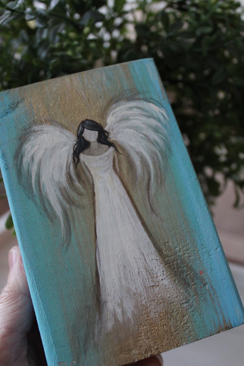 Hand Painted Angel on Wood Block - Etsy