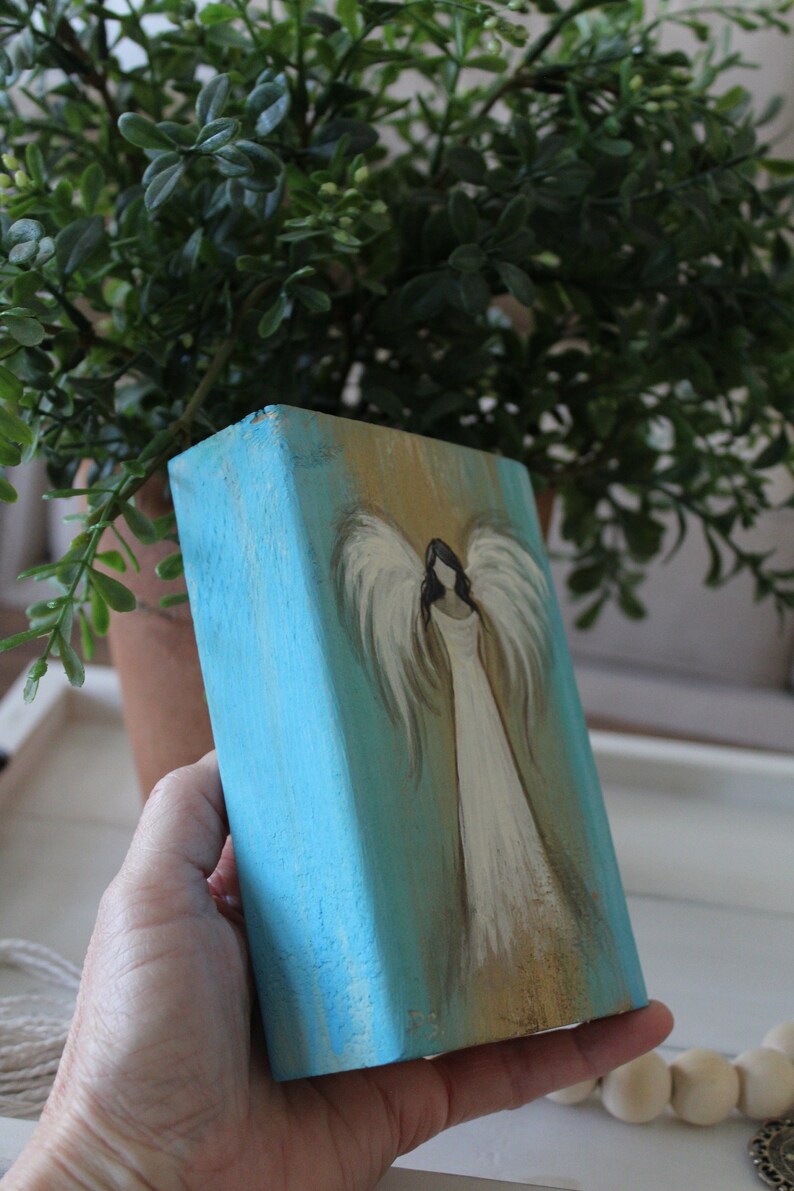 Hand Painted Angel on Wood Block - Etsy