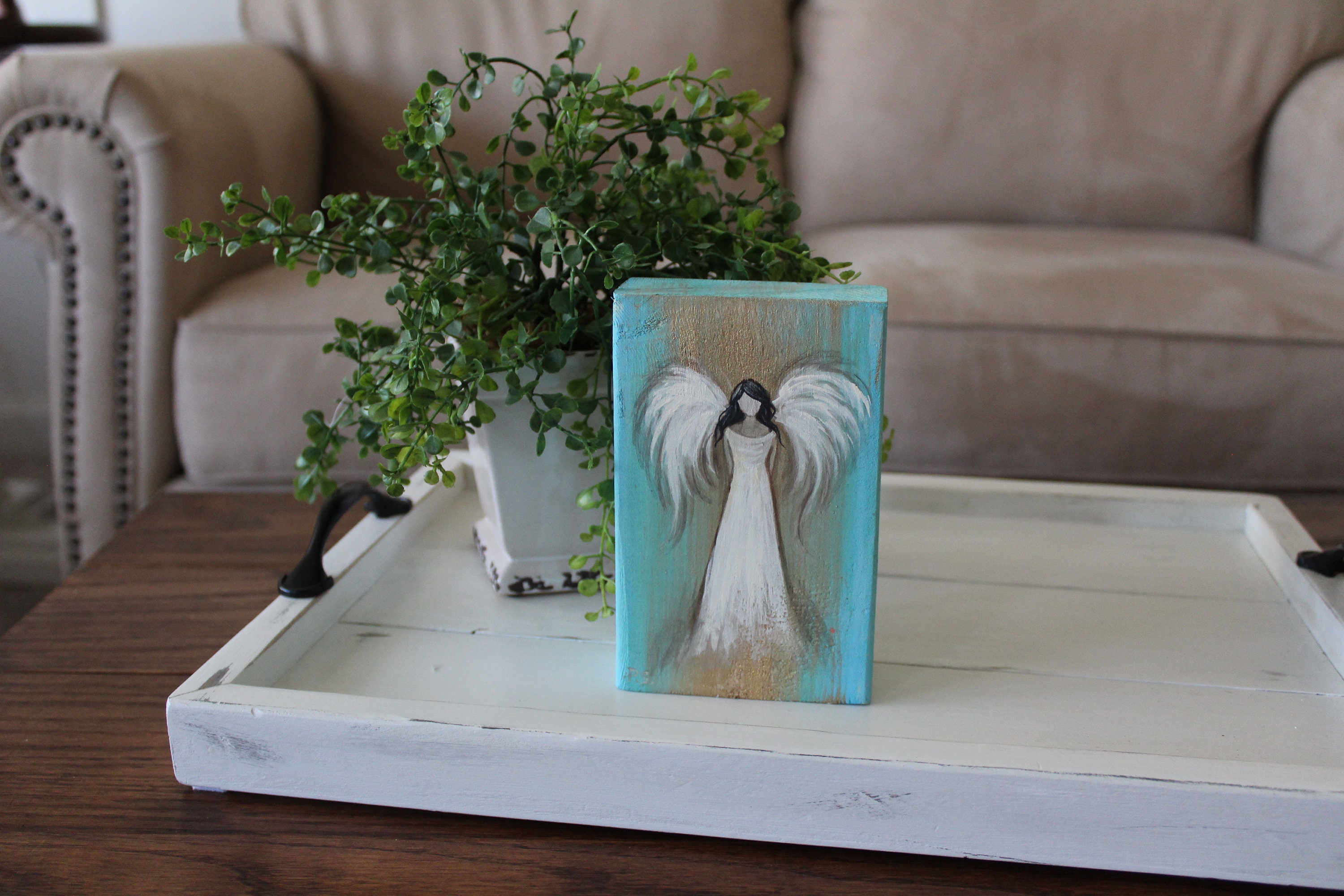 Hand Painted Angel on Wood Block - Etsy