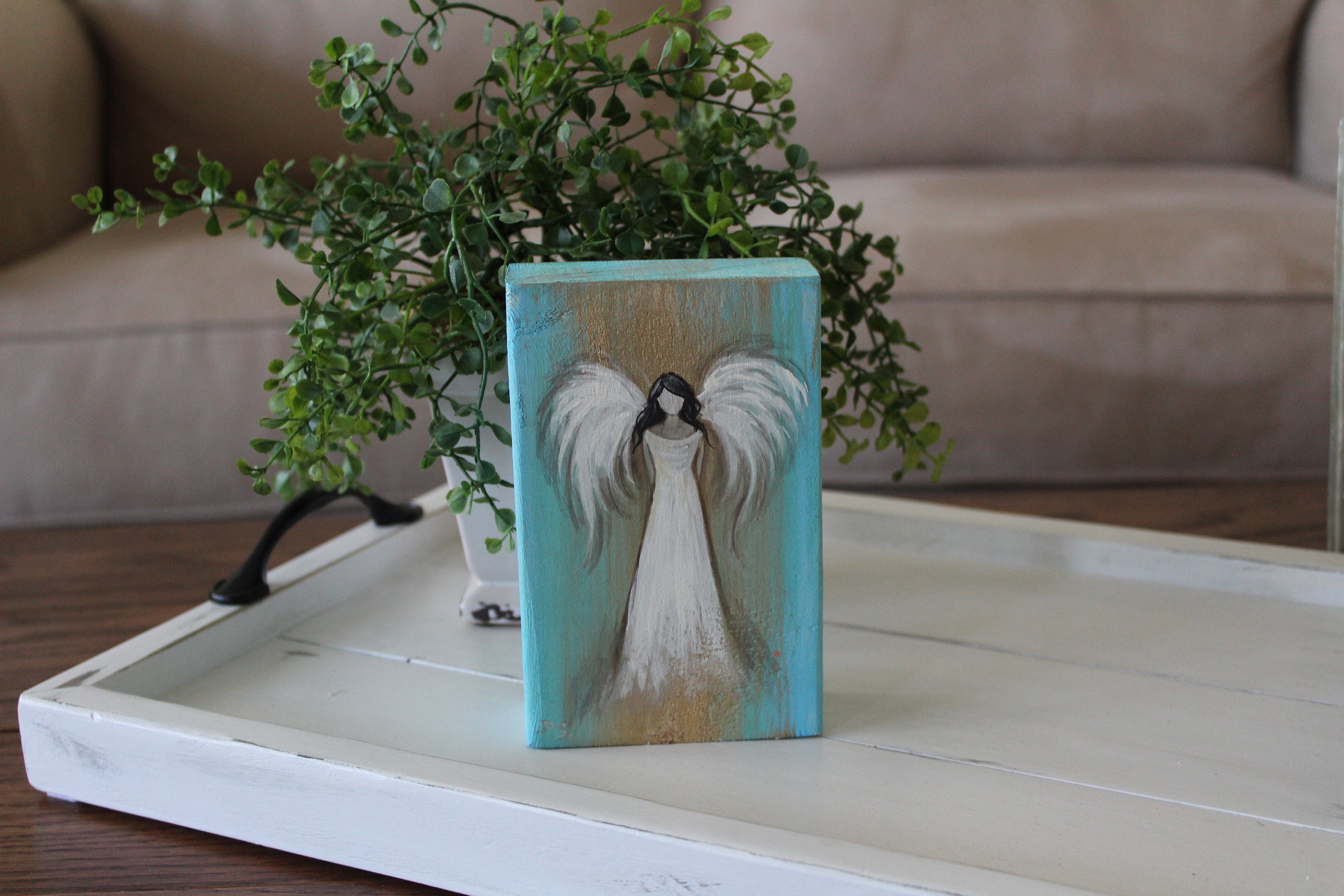 Hand Painted Angel on Wood Block - Etsy