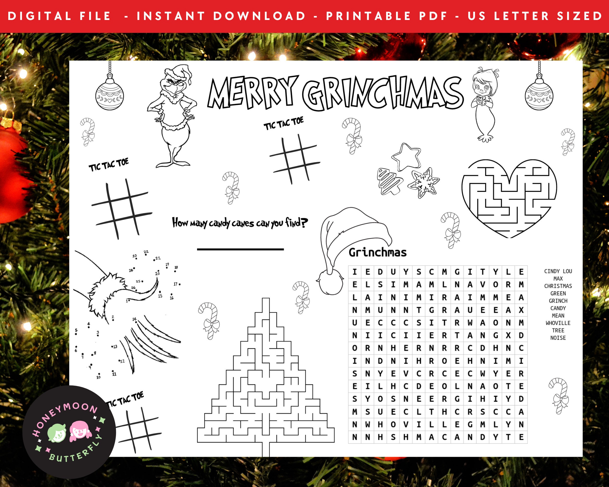 Grinch Activity Sheet Grinch Placemat Grinch Game Printable Christmas ...