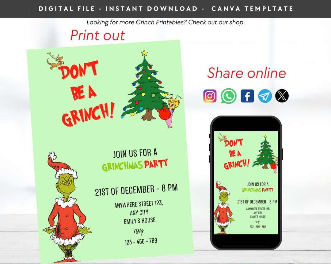 Editable Grinch Party Invitation Merry Grinchmas Invitation - Etsy