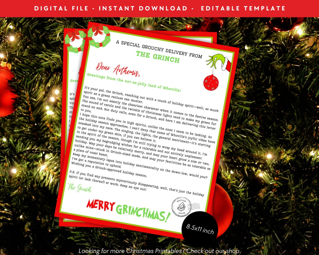 Carta Oficial Editable de Grinch, Feliz Grinchmas, Santa Mail, Carta de ...