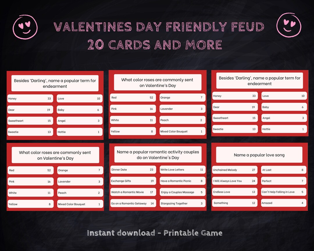 Valentines Day Friendly Feud Printable Valentines Day Party Game ...