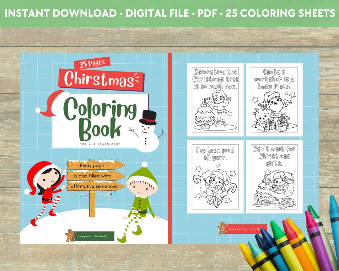 Printable Christmas Coloring Book for Kids 25 Affirmative - Etsy