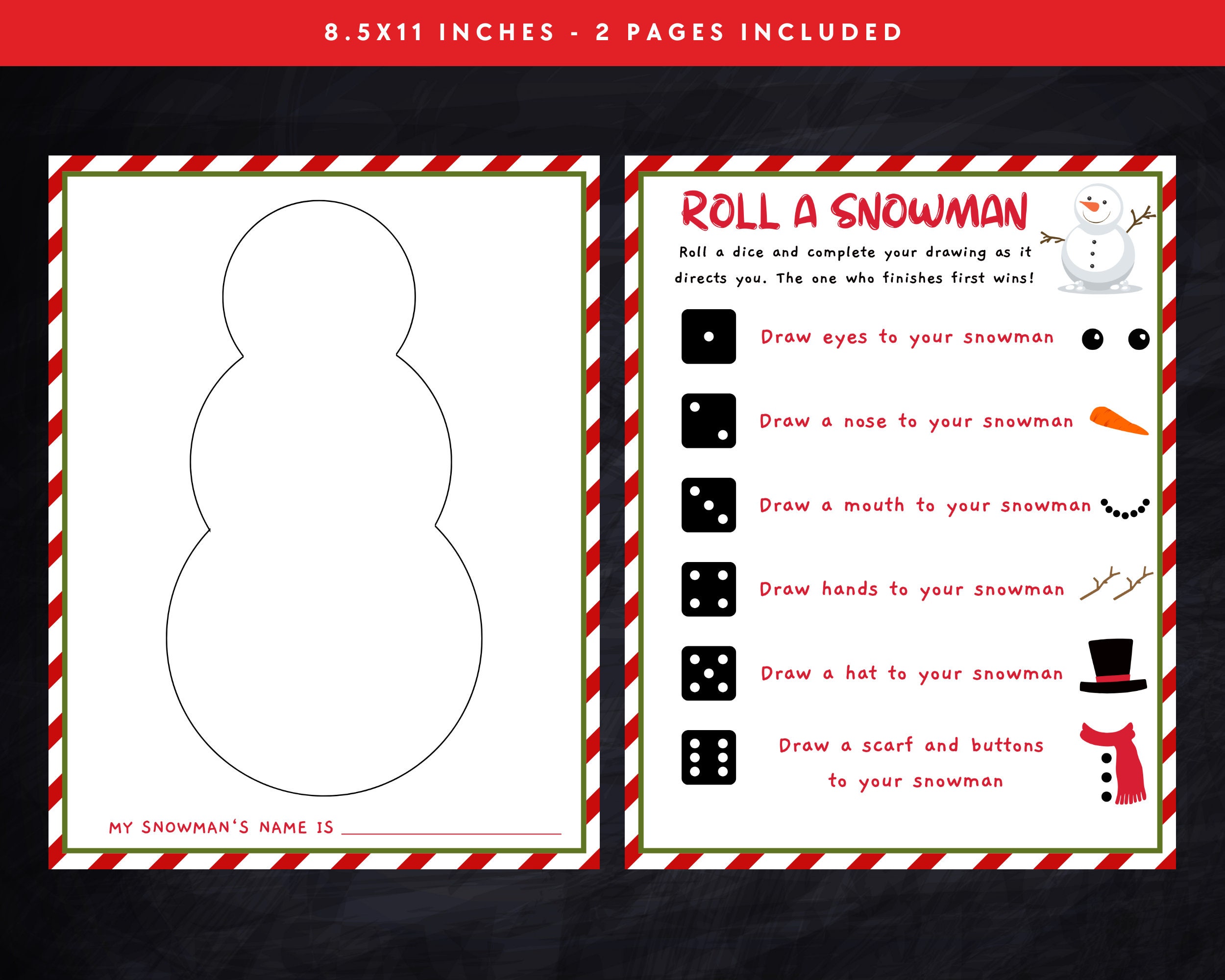 Roll A Snowman Game Printable Christmas Game Classroom Holiday Games ...