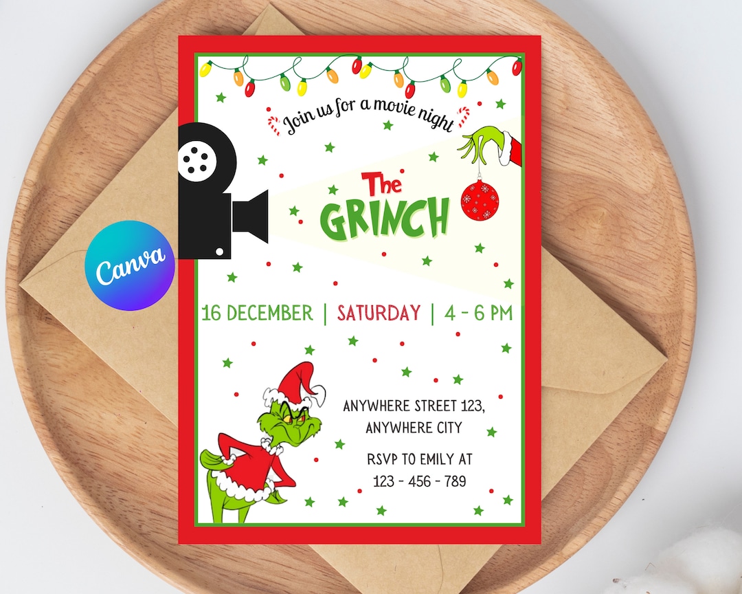Editable Merry Grinchmas Invitation, Christmas Movie Night, Mobile ...
