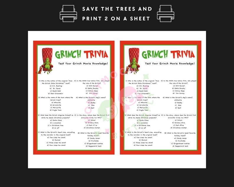 Grinch Trivia Printable Christmas Party Game Merry - Etsy UK