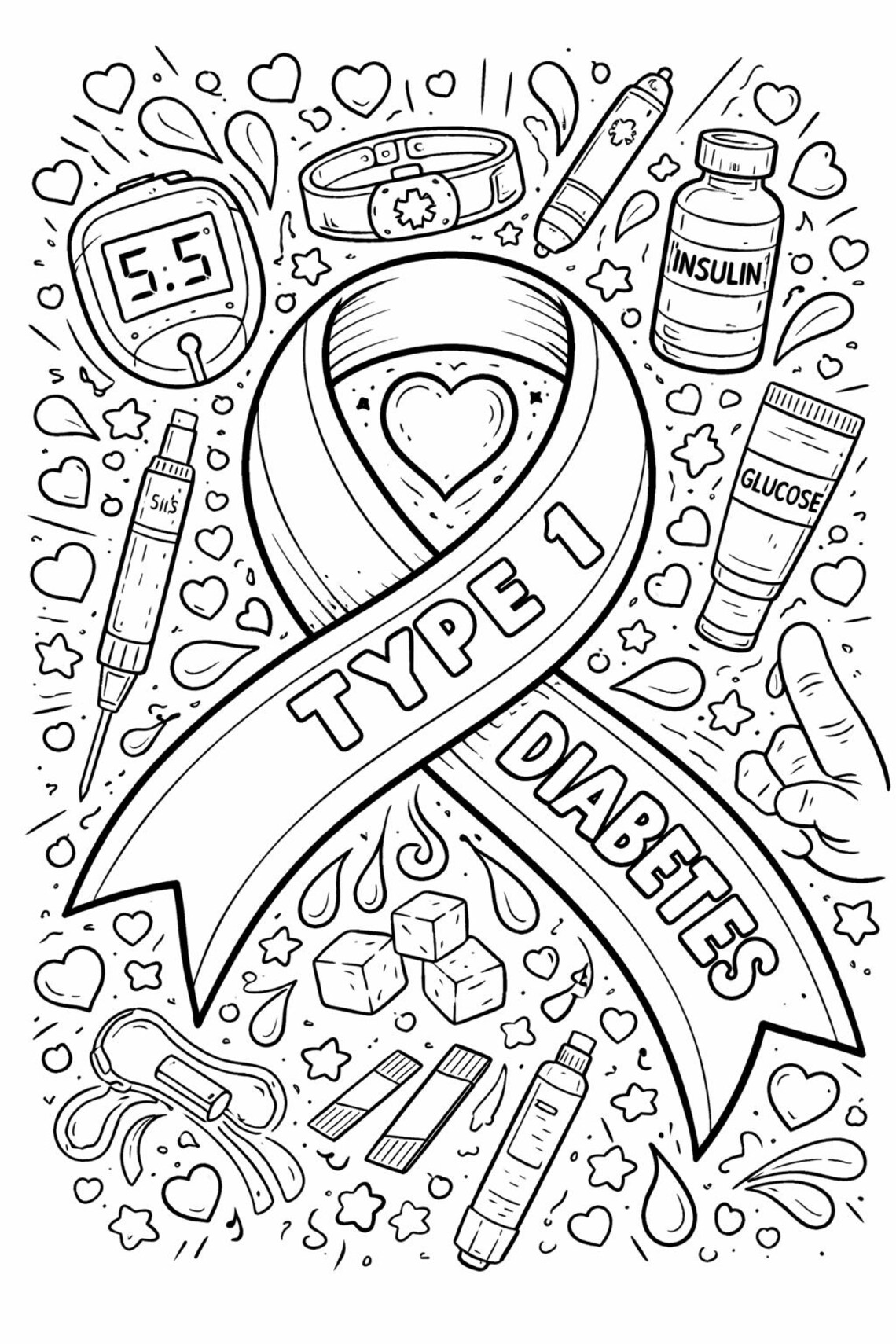 Type 1 Diabetes Kids Colouring Page - Etsy