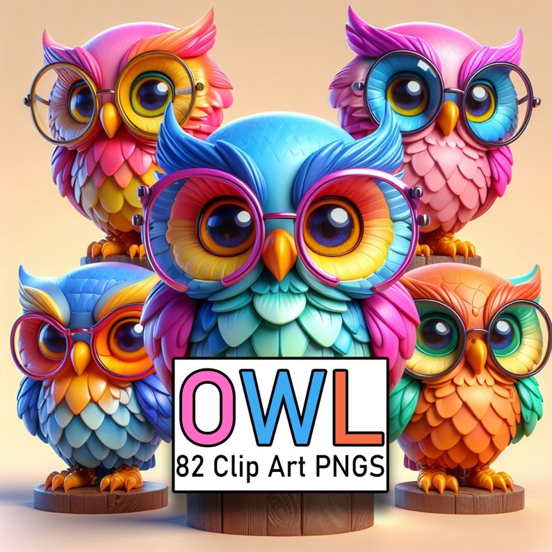 82 Cute Cartoon Clipart, Owls Clipart Set, Owls Instant Download ...